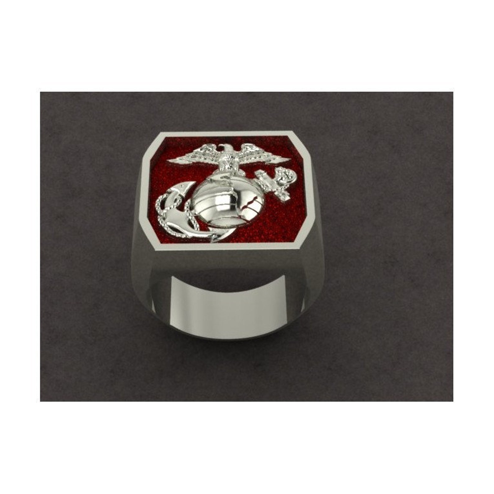 Sterling Silver Marine Corps Ring With Red Background - Etsy