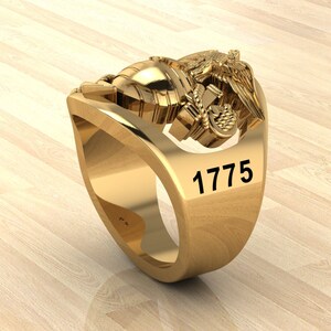 High Definition Solid Gold Marine Corps Ring With 1775 and USMC on the ...