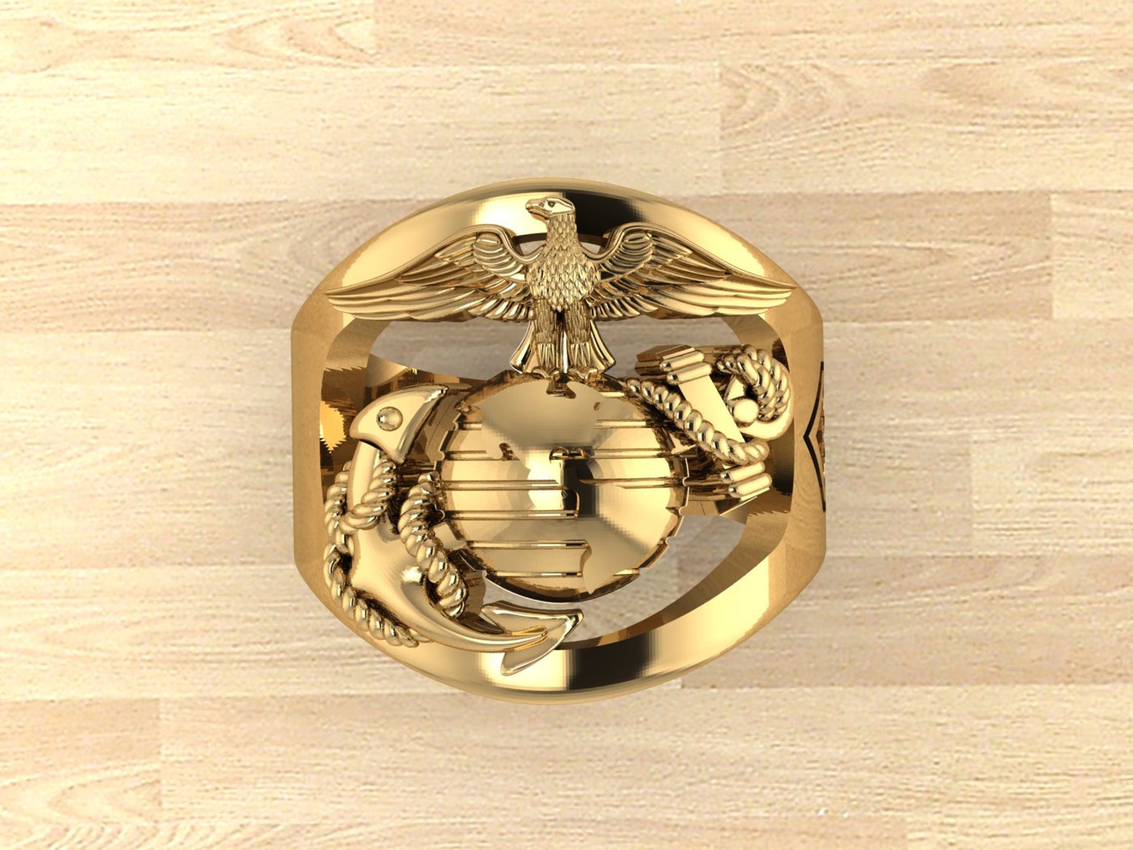 High Definition Solid Gold Marine Corps Eagle Globe and Anchor Ring ...