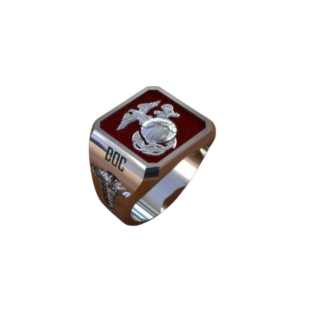 Sterling Silver Corpsman FMF DOC Ring With EGA and Red, Black or Blue ...