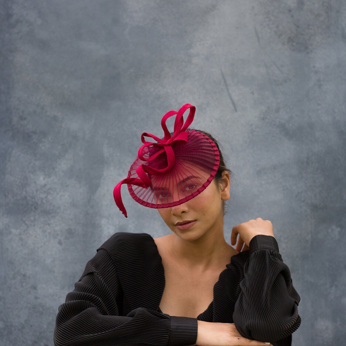 Burgandy Red Veil Fascinator With Silk Trim. Wedding Occasion ...