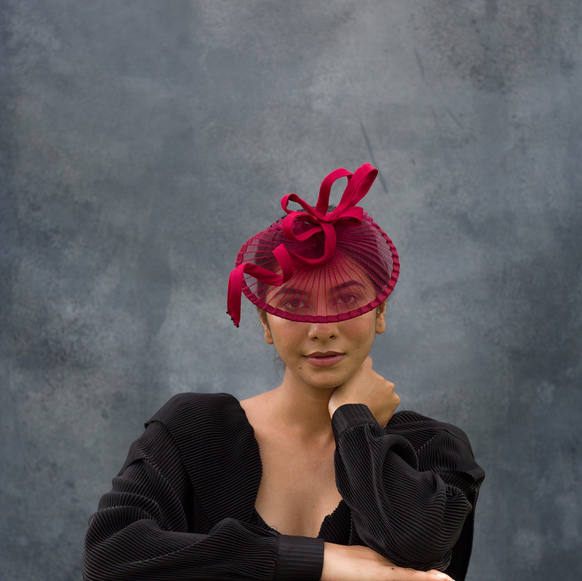 Burgandy Red Veil Fascinator With Silk Trim. Wedding Occasion ...