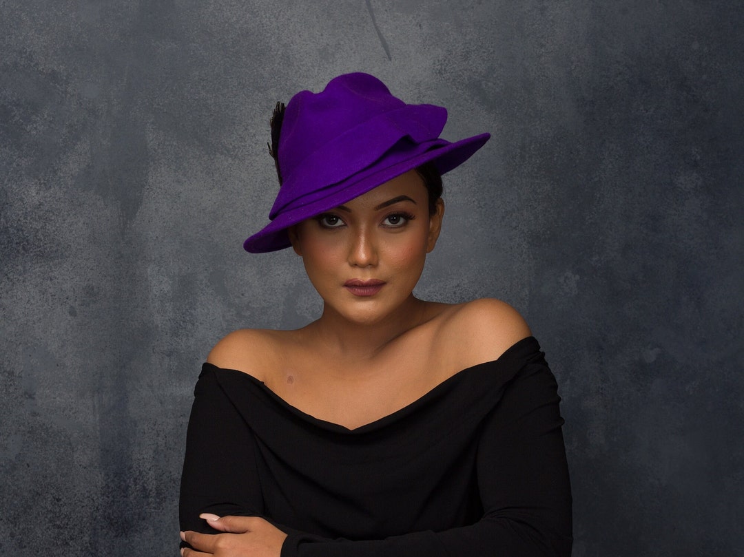 Purple Fur Felt Short Brim Fedora Hat. Premium Minimal Design Wedding ...