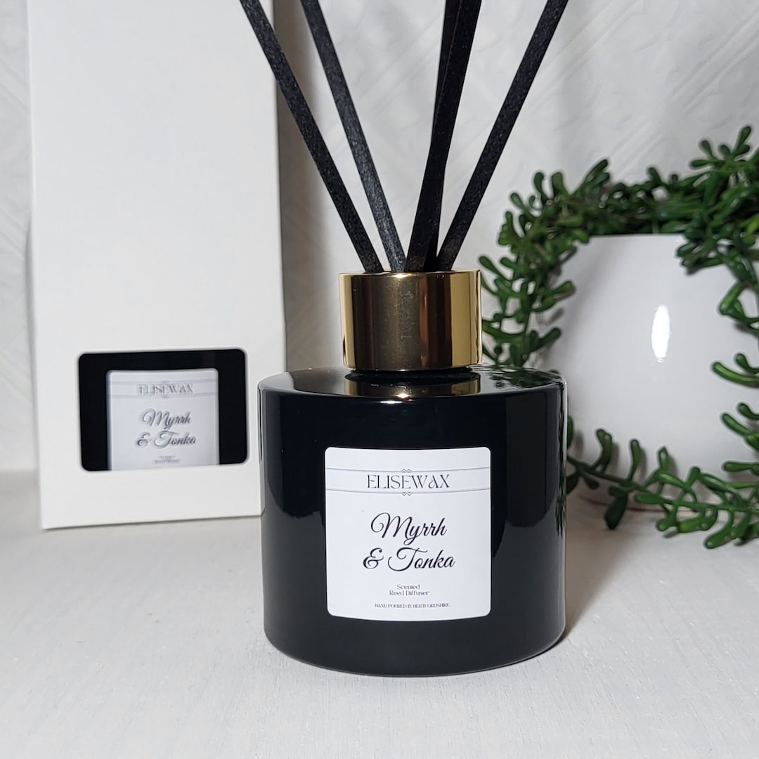 Luxury Scented Reed Diffuser in an Emerald Glass Bottle Myrrh and Tonka ...