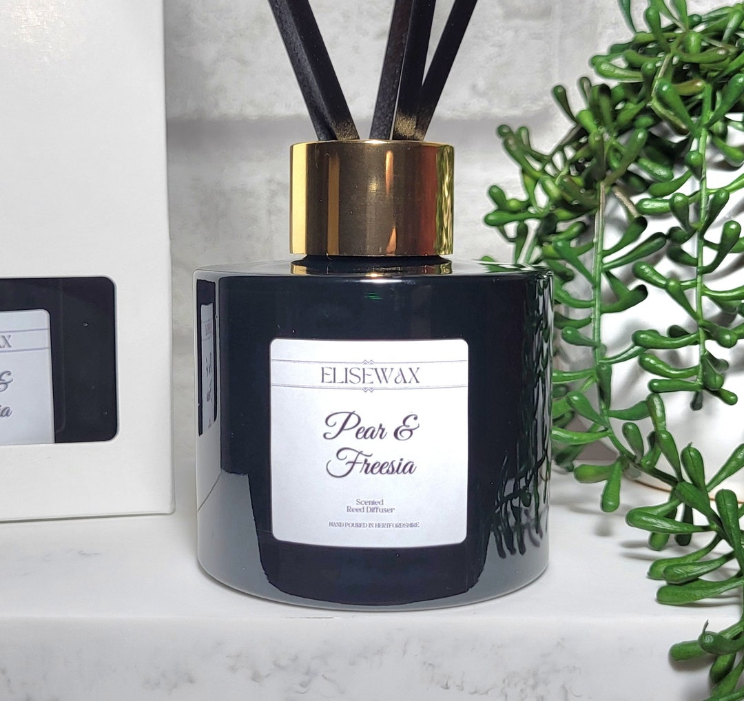 Pear and Freesia Scented Reed Diffuser Emerald Glass Home Fragrance ...