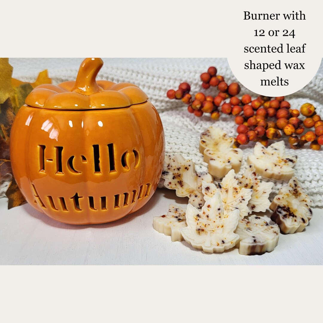 Autumn Pumpkin Burner With Scented Leaf Shaped Wax Melts Fall Themed ...