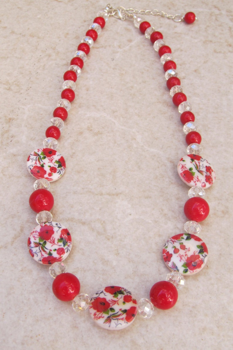 Jewelry Gift Set Red Disc Shell Flower-print and Red Coral Beads ...