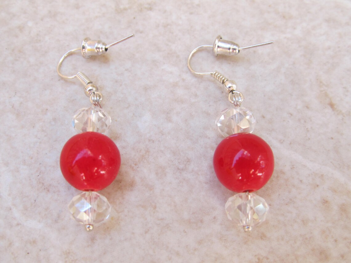 Jewelry Gift Set Red Disc Shell Flower-print and Red Coral Beads ...