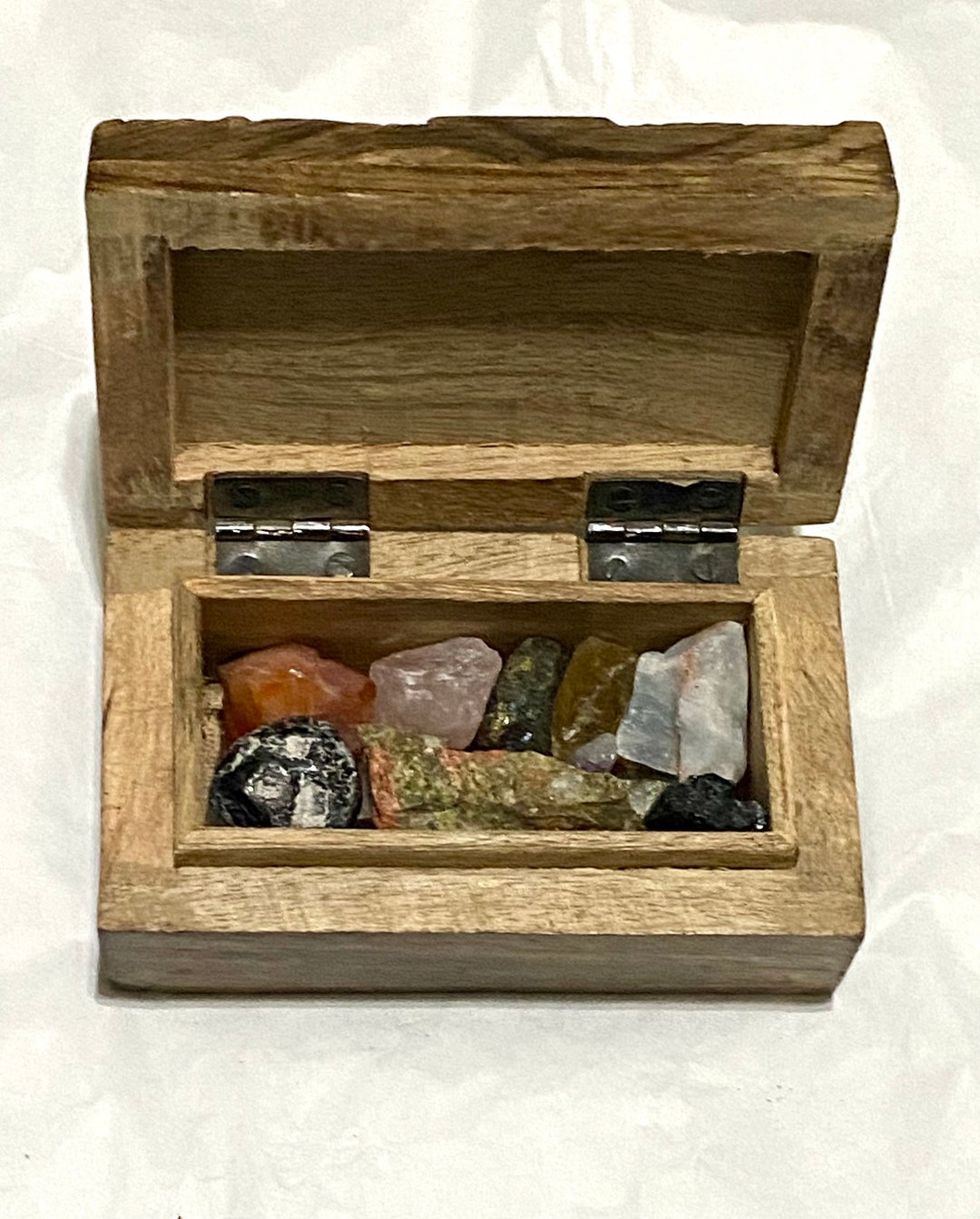 Little BOX of CRYSTALS 11 Raw Crystals in a Hardwood Carved - Etsy