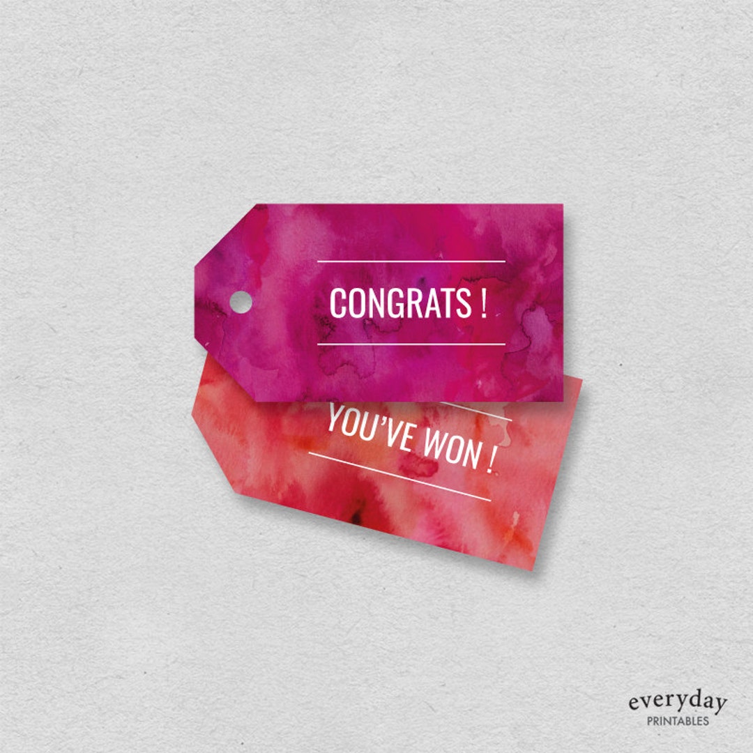 Watercolor Printable Prize Tags Congrats and You've Won - Etsy
