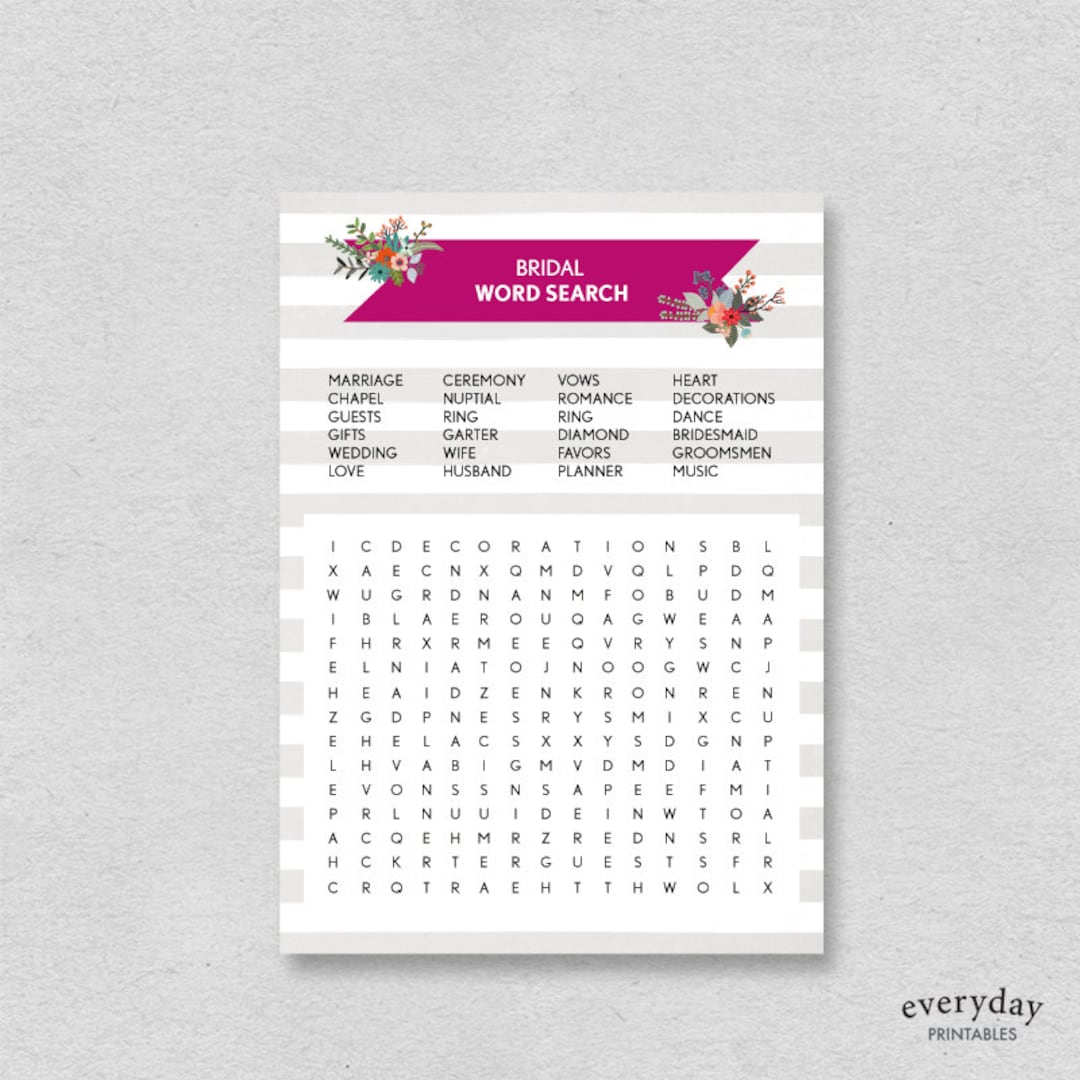 Word Search Printable Bridal Shower Game Word Game Wedding - Etsy UK