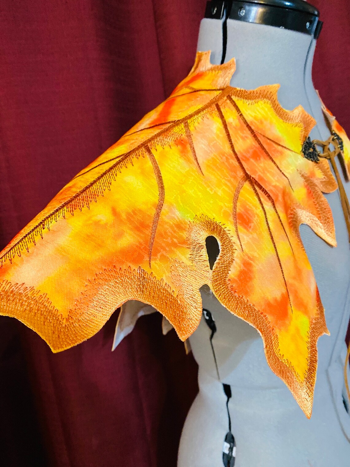Embroidered Orange Yellow Fall Elven Leaf Capelet Elven - Etsy