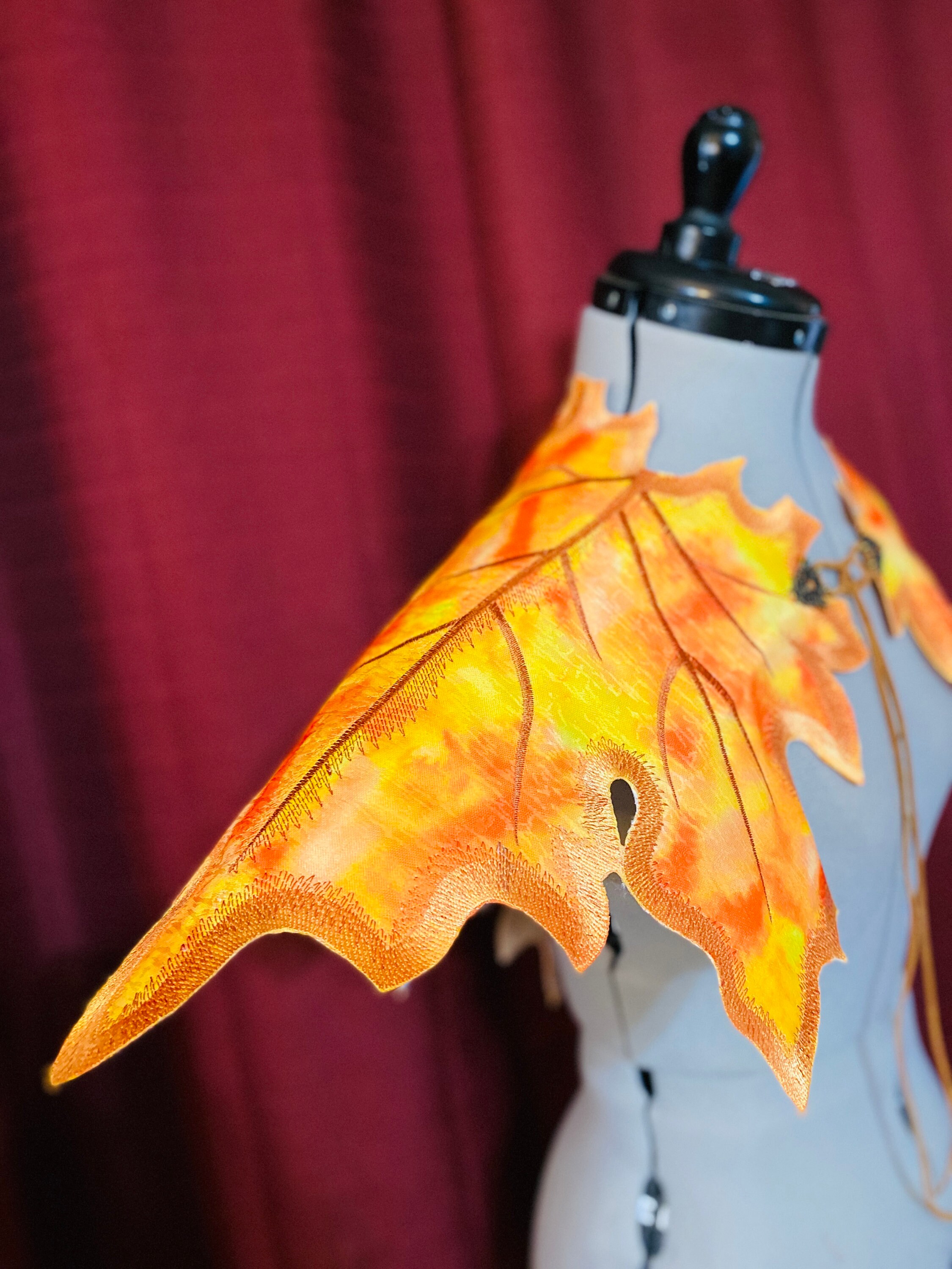 Embroidered Orange Yellow Fall Elven Leaf Capelet Elven - Etsy