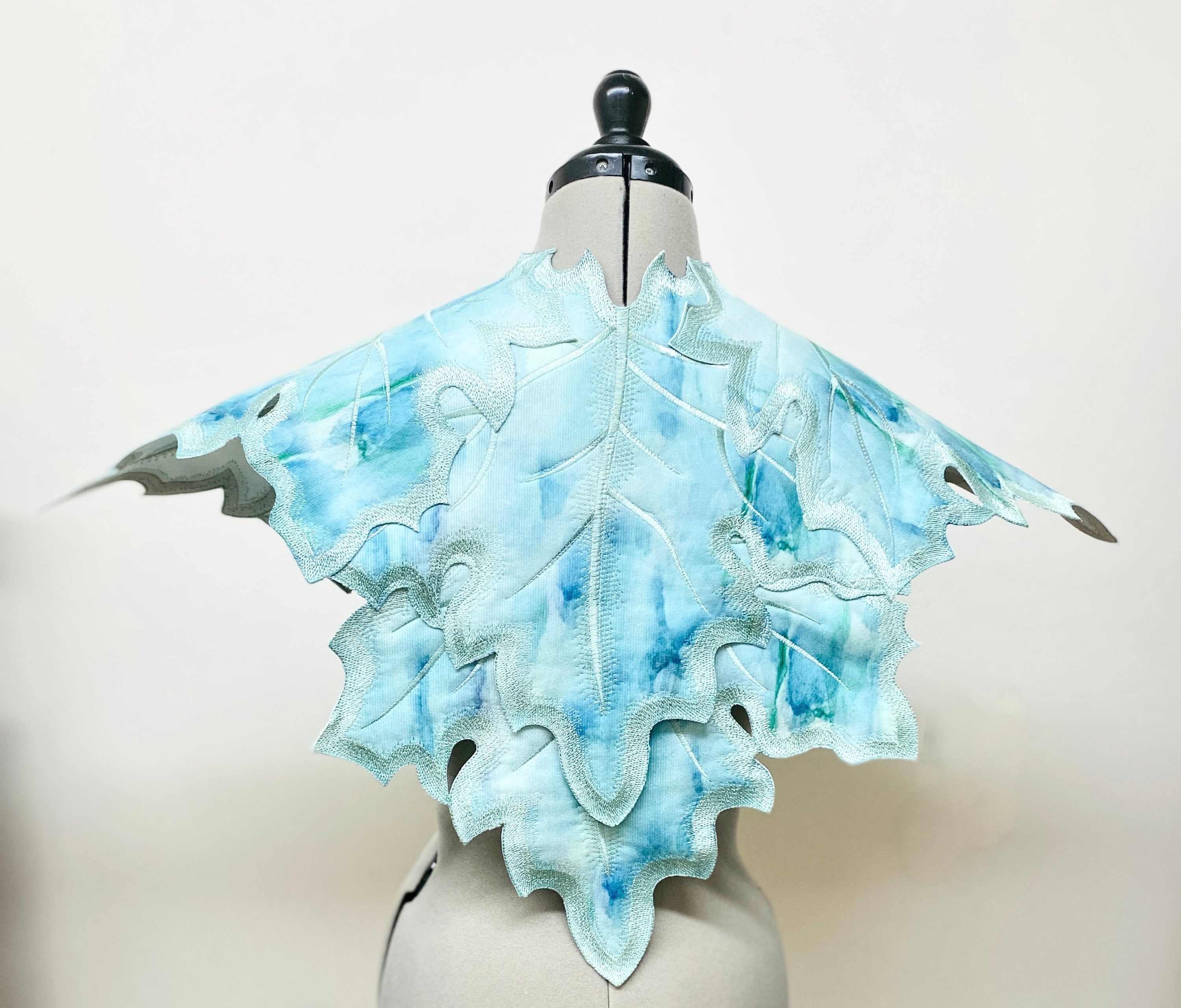 Embroidered Marbled Blue Elven Leaf Capelet Elven Ranger - Etsy