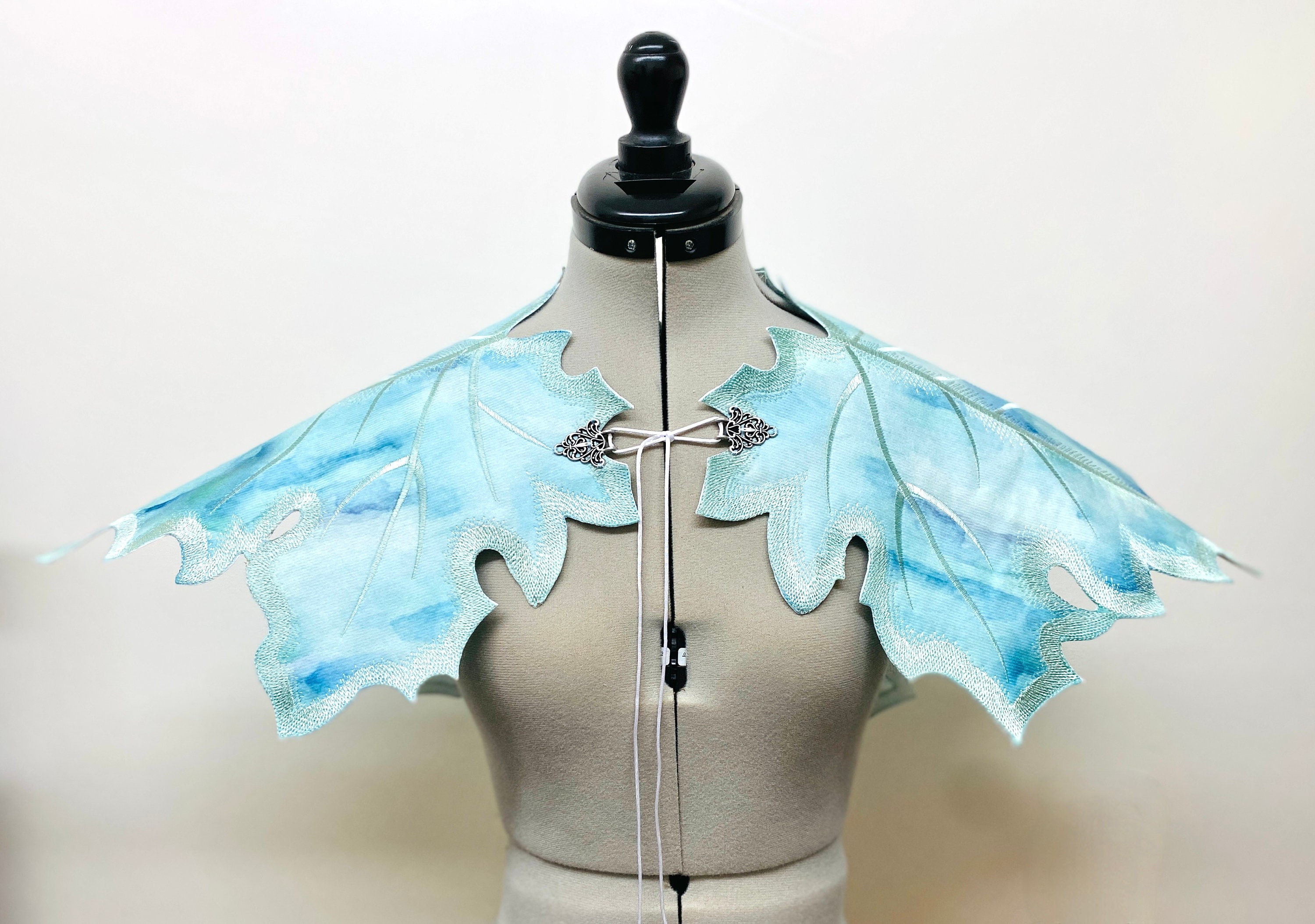 Embroidered Marbled Blue Elven Leaf Capelet Elven Ranger - Etsy