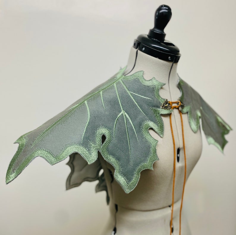 Embroidered Sage Green Elven Leaf Capelet Elven Ranger - Etsy