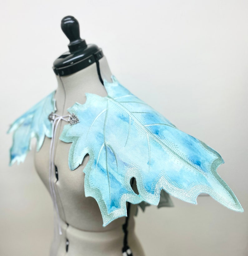 Embroidered Marbled Blue Elven Leaf Capelet Elven Ranger - Etsy