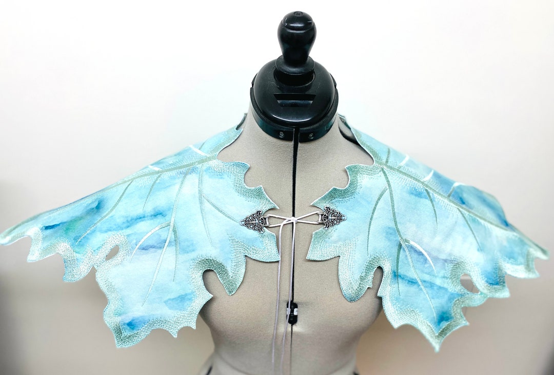 Embroidered, Marbled Blue, Elven Leaf Capelet, Elven Ranger Fall Leaf ...