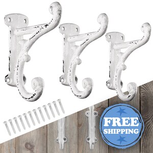 Rustic Cast Iron Coat Hooks (3 Pack) Wall Mounted Shabby Chic Farmhouse ...