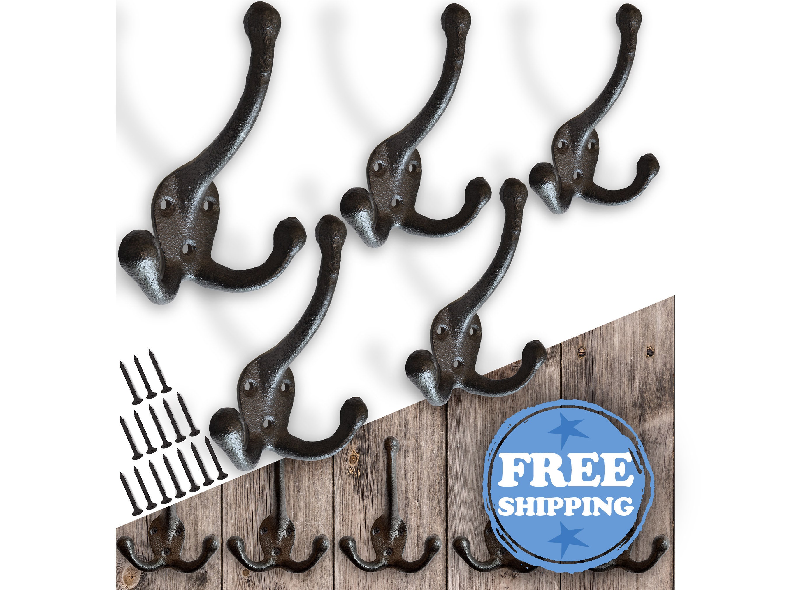 Rustic Farmhouse Cottage Antique Cast Iron Hooks on Board hamzamotors.com.pk