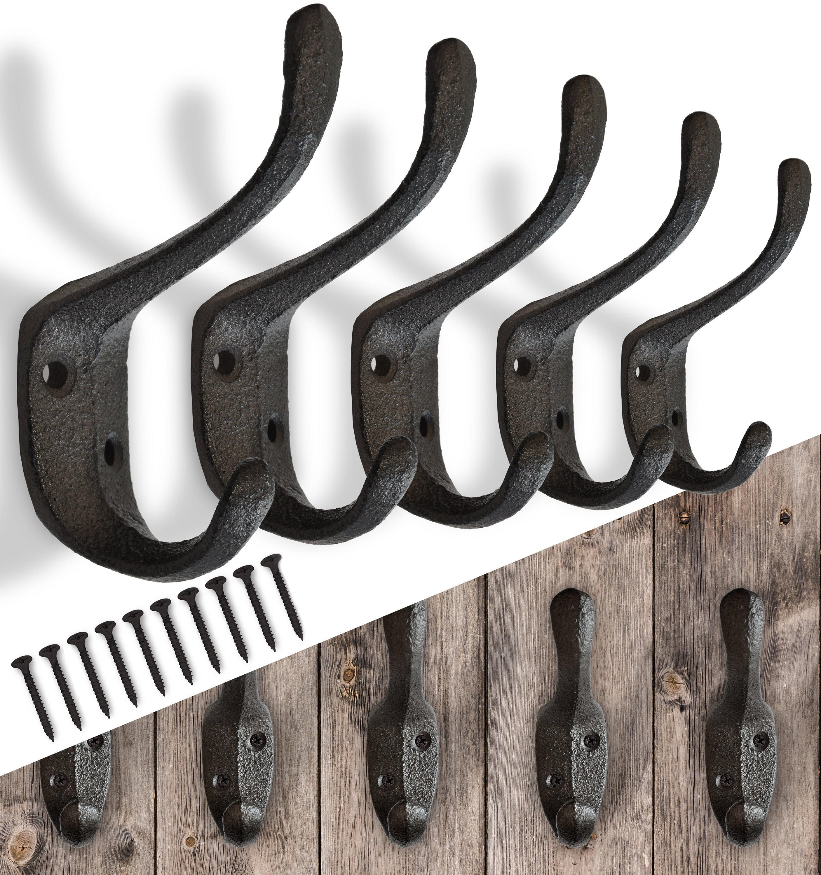 Rustic Cast Iron Coat Hooks 5 Pack Wall Mounted Farmhouse - Etsy