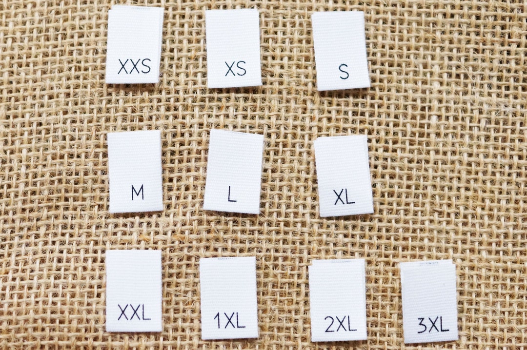 Printed Cotton Size Tabs - White Clothing Labels With Black Letters ...