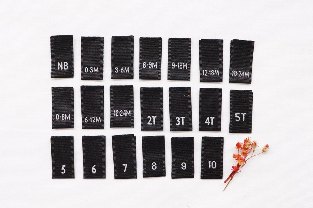 Woven Size Tabs - for Childrens & Baby Clothing - Black Labels With ...