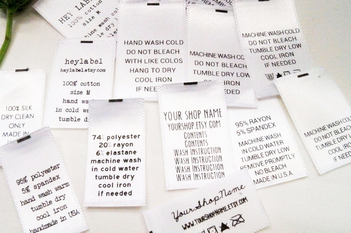 Custom Printed Satin Care Labels White Labels Black or - Etsy