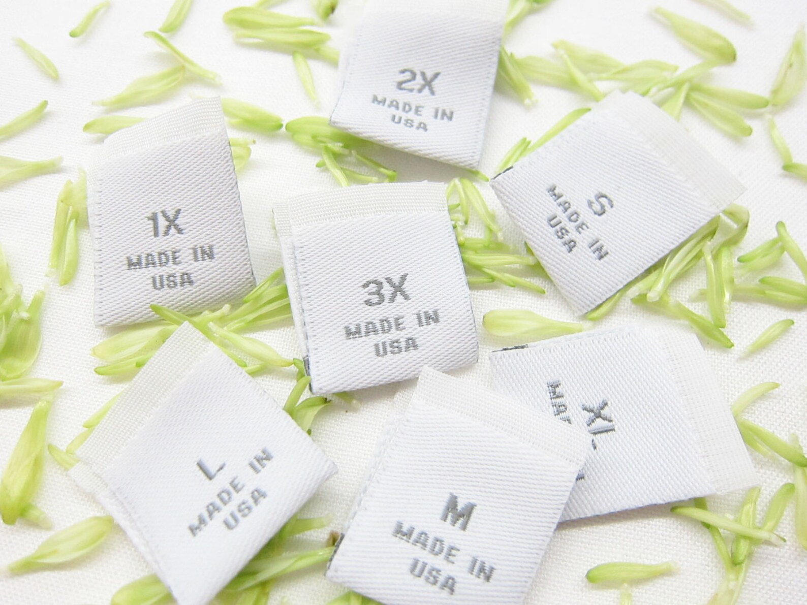 Woven Damask Size Tabs W/ Made in USA - White Clothing Labels W/ Gray ...