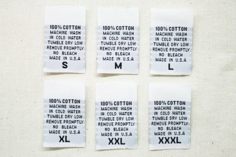 Woven Polyester Care Labels 100% Cotton With Sizes White - Etsy