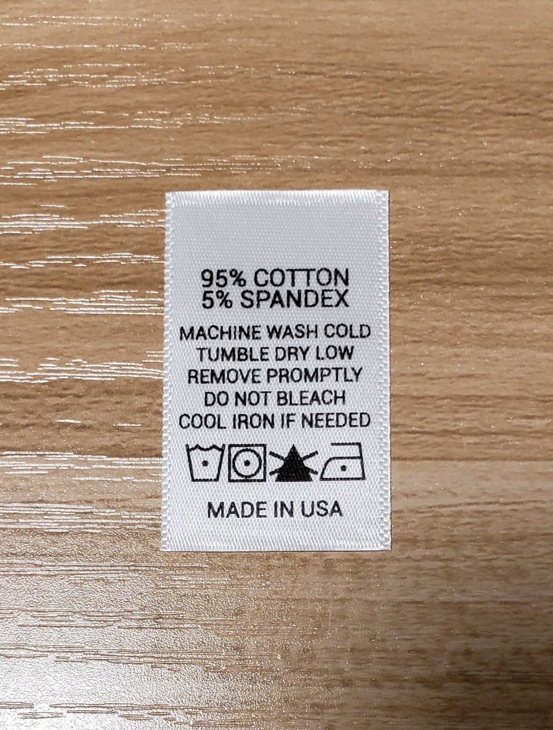 Printed Satin Care Clothing Labels- "95 COTTON, 5 Spandex" W/ Care - 1 ...