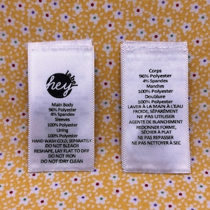 Custom Printed Double Sided Satin W/ Woven Edge Care Labels - White ...