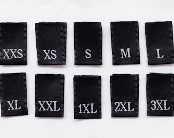 Woven Size Tabs White Clothing Labels With Black Letters | Etsy