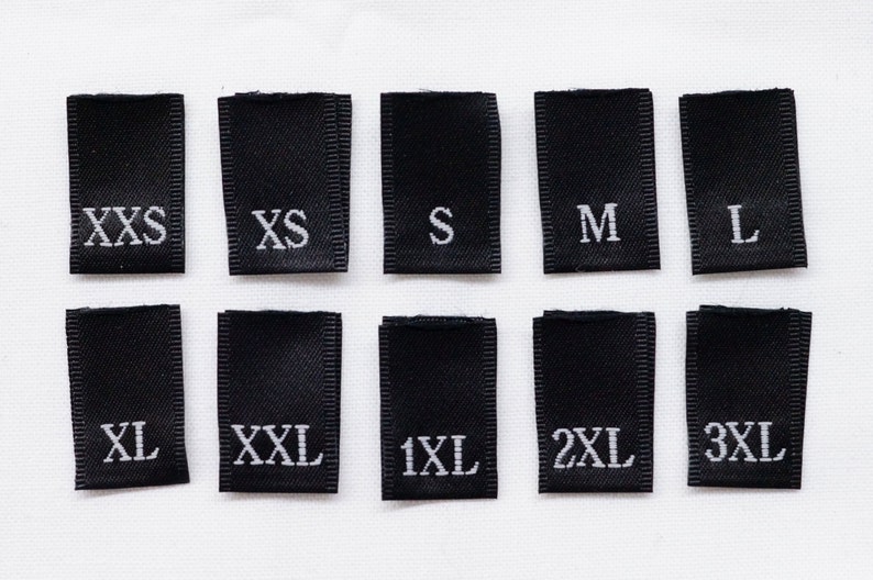 Woven Size Tabs - Black Clothing Labels With White Letters - Adult ...