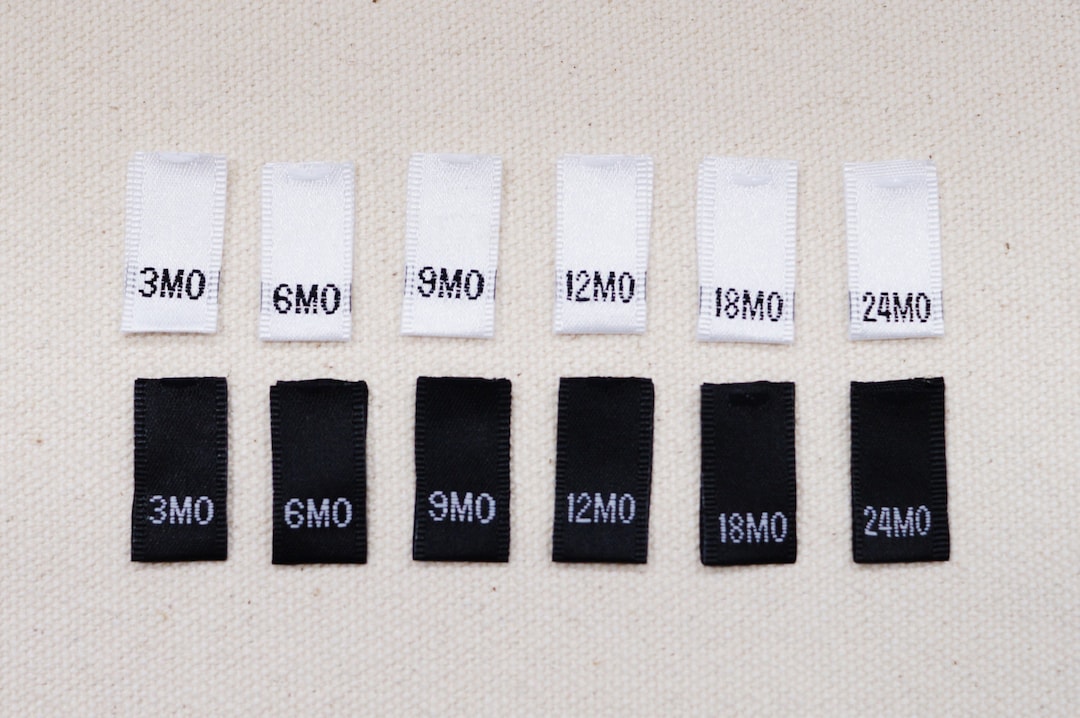Woven Size Tabs - 3 Months to 24 Months - White Labels or Black Labels ...