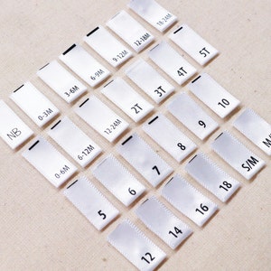 Printed Satin Size Tabs-for Childrens / Kids & Baby Clothing-white ...