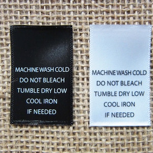 Printed Satin Care Clothing Labels- Machine Wash Cold - 1" (W) X 1.5 ...