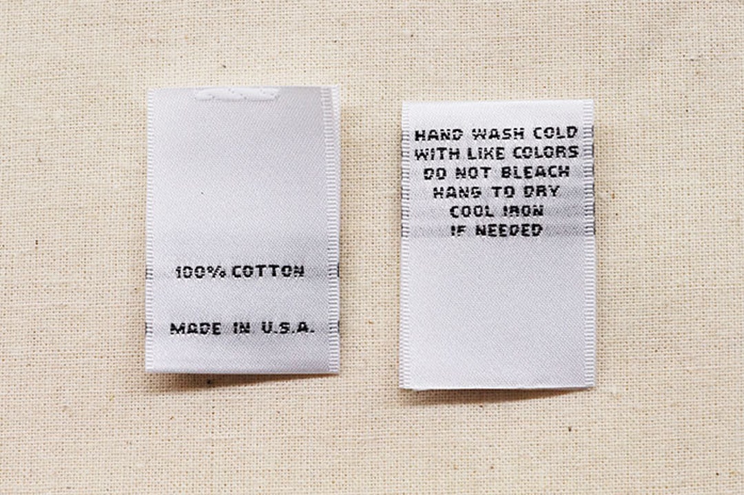 Woven Care Clothing Labels- "100% Cotton" W/ Care Instructions- White ...
