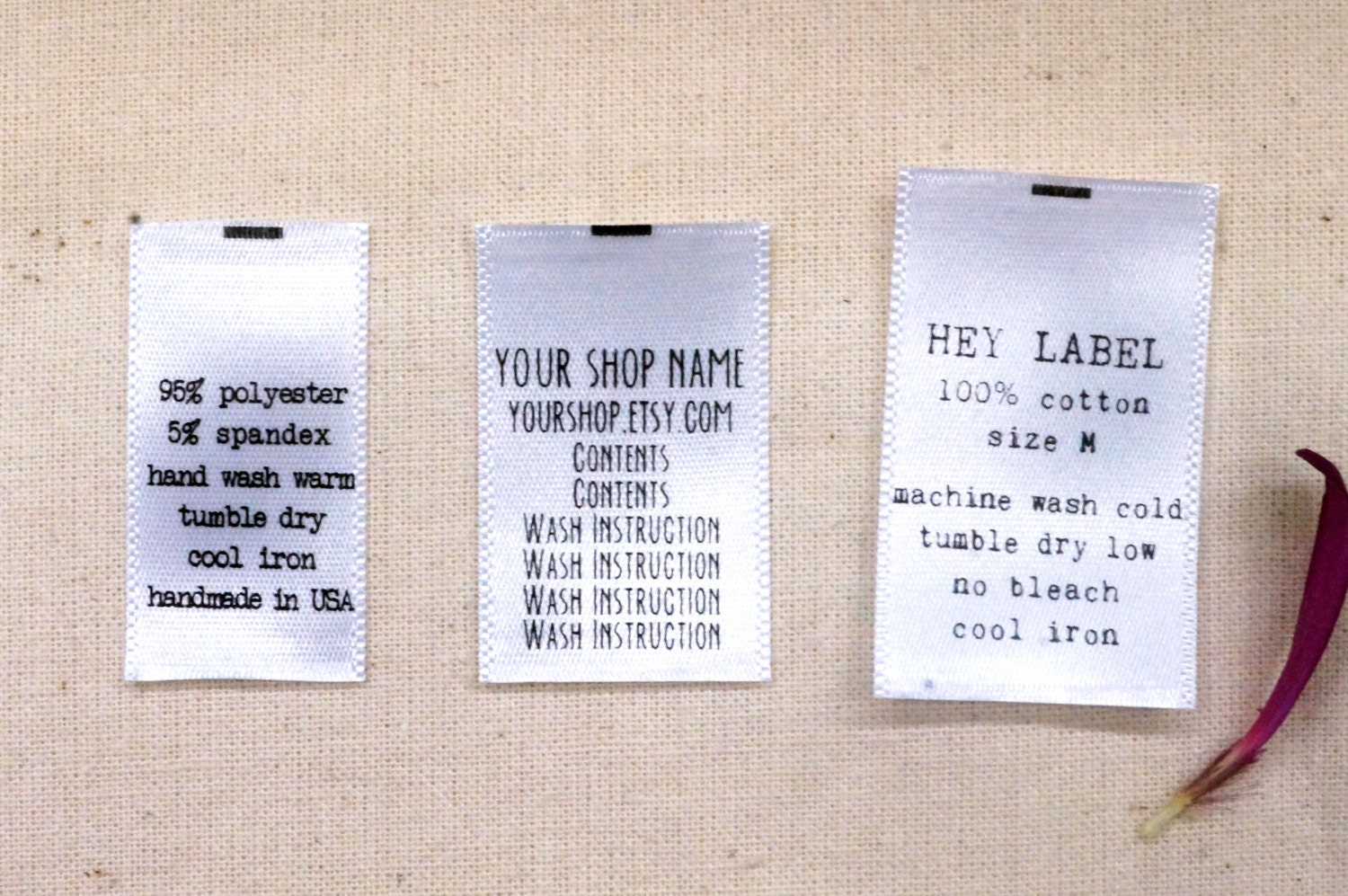 Custom Printed Satin Care Labels White Labels Black or - Etsy