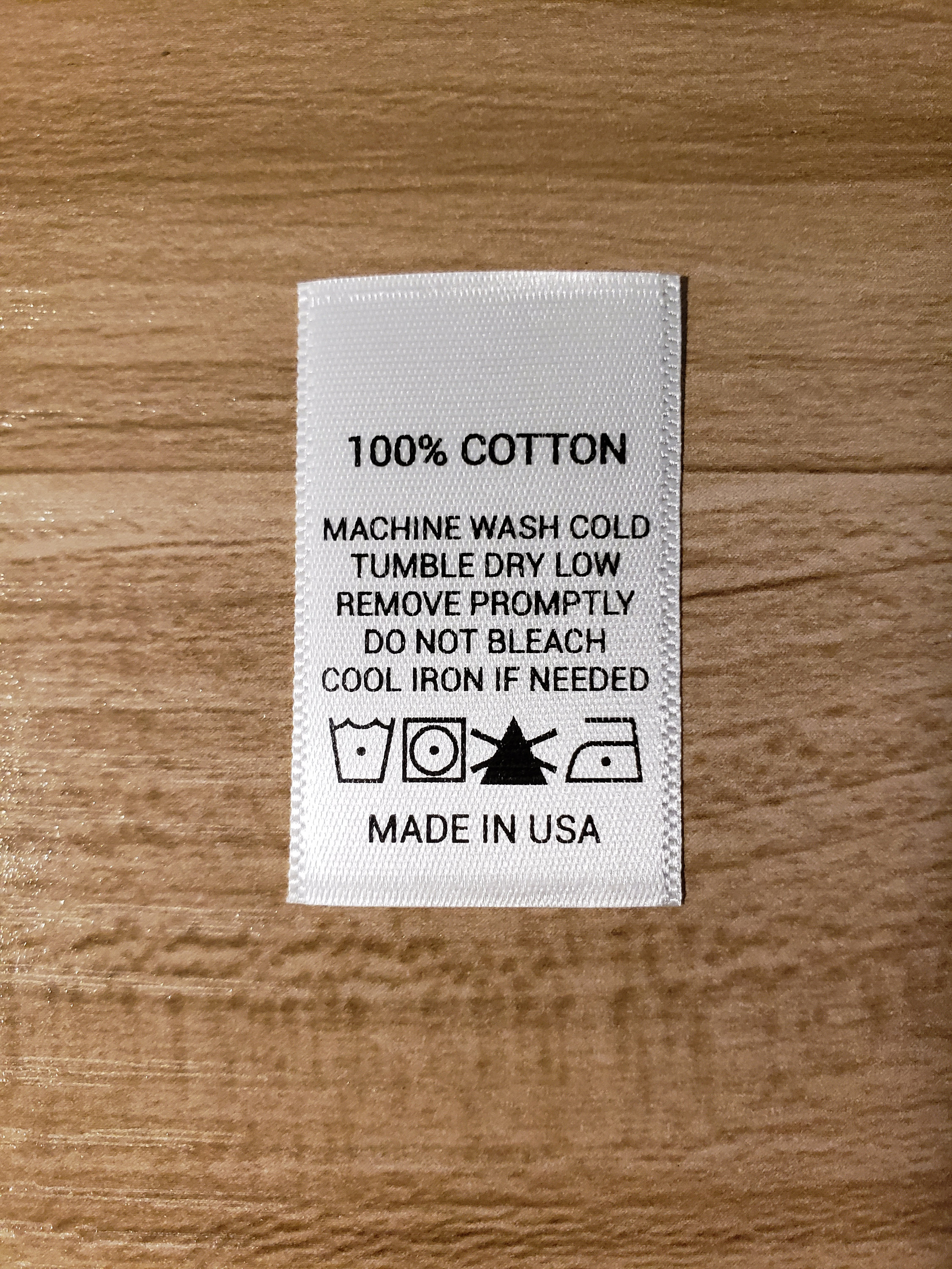 Printed Satin Care Clothing Labels- "100% Cotton" W/ Care Instructions ...