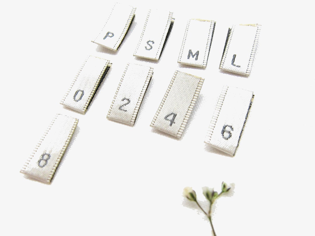 Woven Size Tabs - Ivory Clothing Labels With Gray Letters - Folded ...
