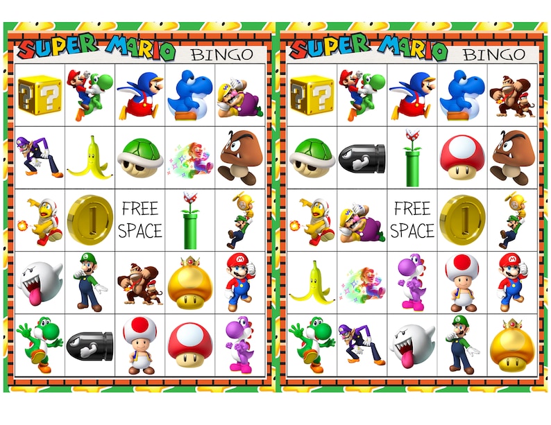 Super Mario Brothers Bingo 20 Cards Printable - Etsy