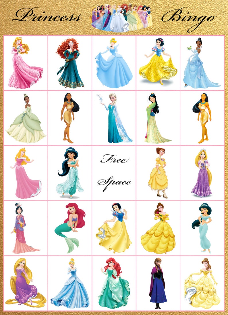 Princess Bingo 12 Card - Etsy