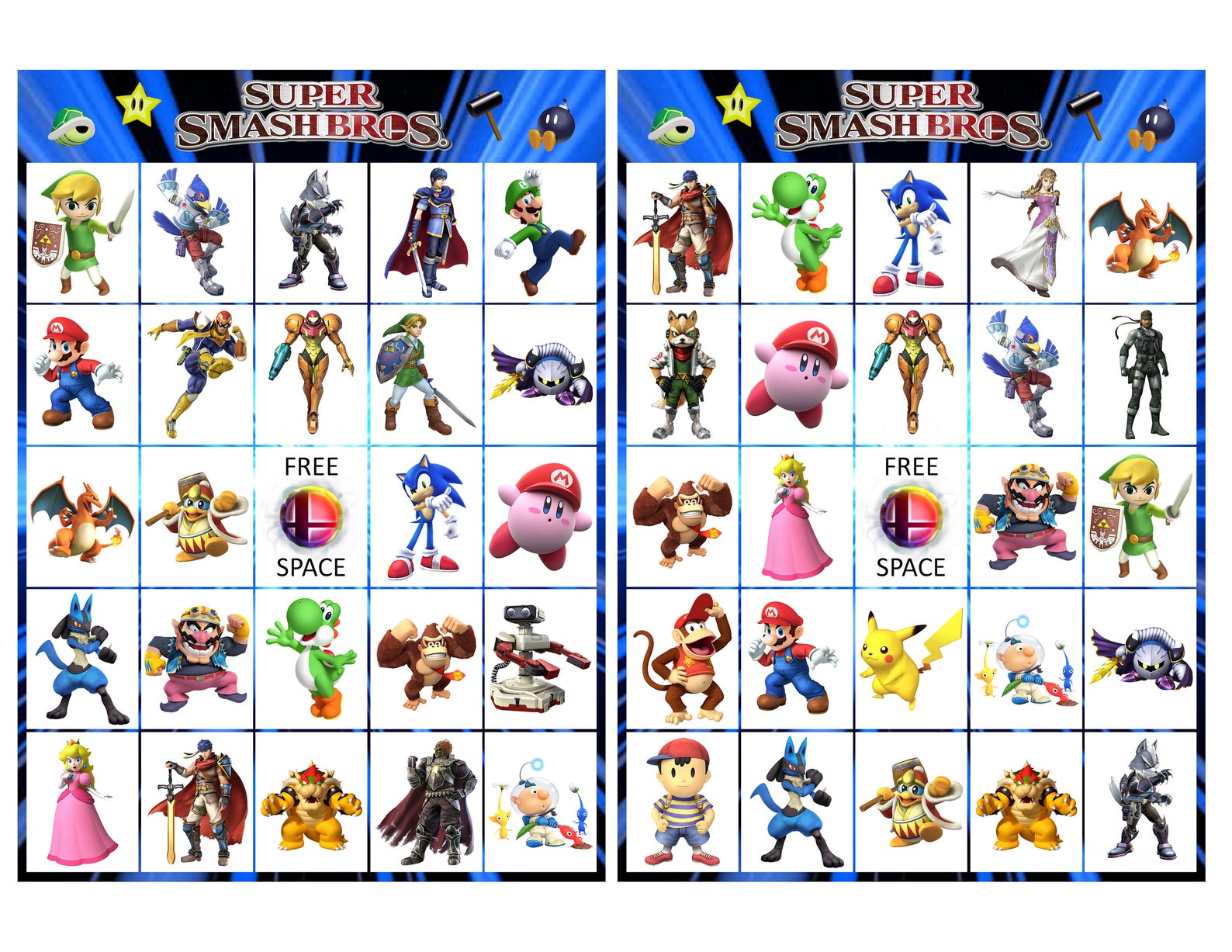 Super Smash Bros Bingo 10 Card - Etsy