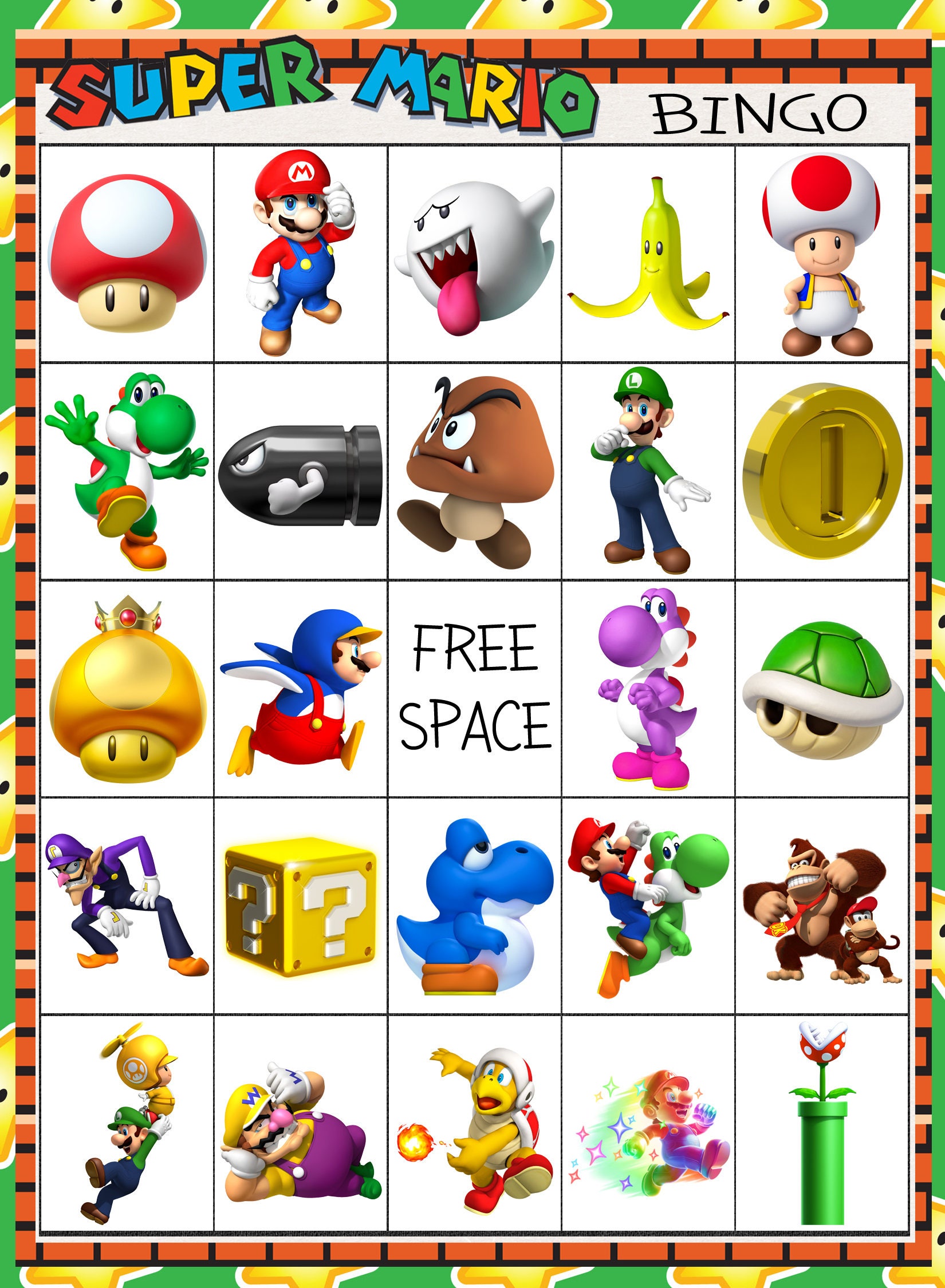 Super Mario Brothers Bingo 20 Cards Printable - Etsy