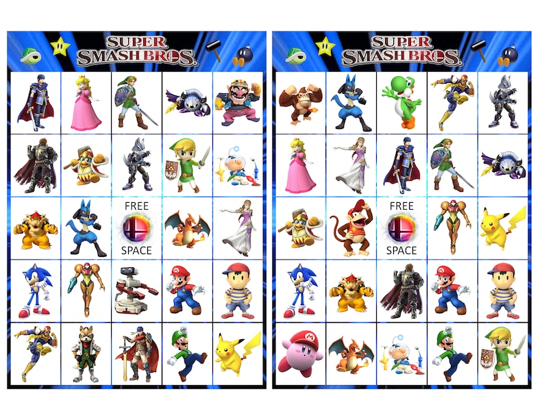 Super Smash Bros Bingo 20 Card - Etsy