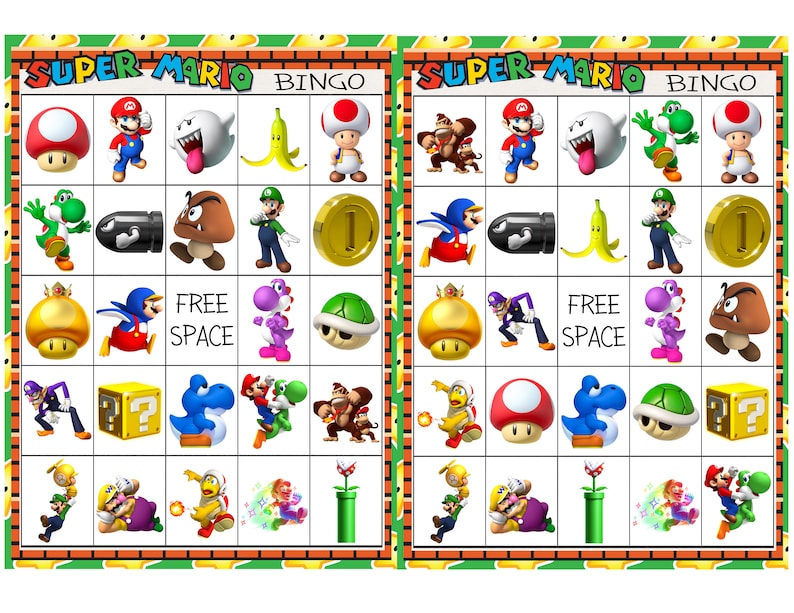 Super Mario Brothers Bingo 10 Card Printable - Etsy