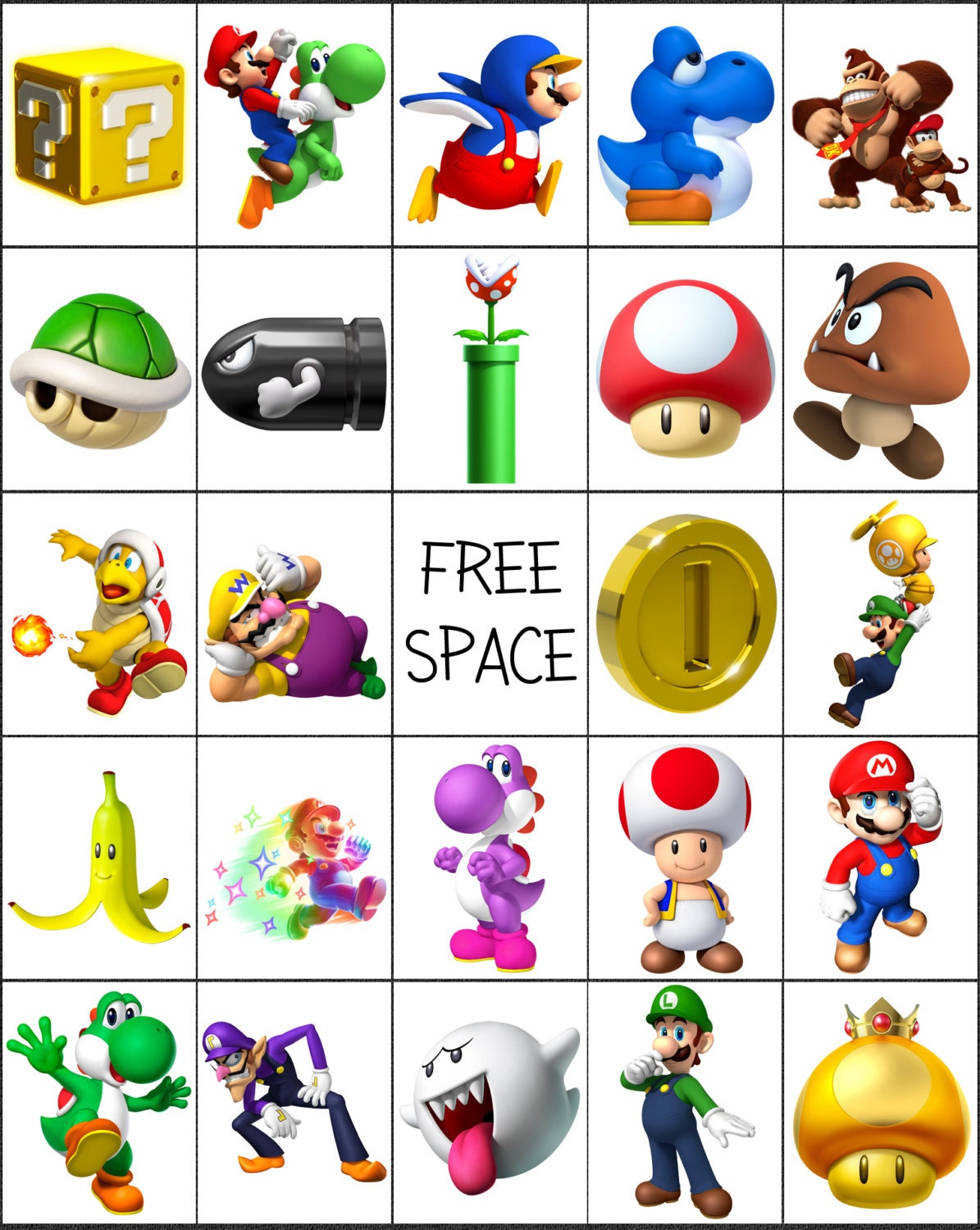 Super Mario Brothers Bingo 10 card printable | Etsy