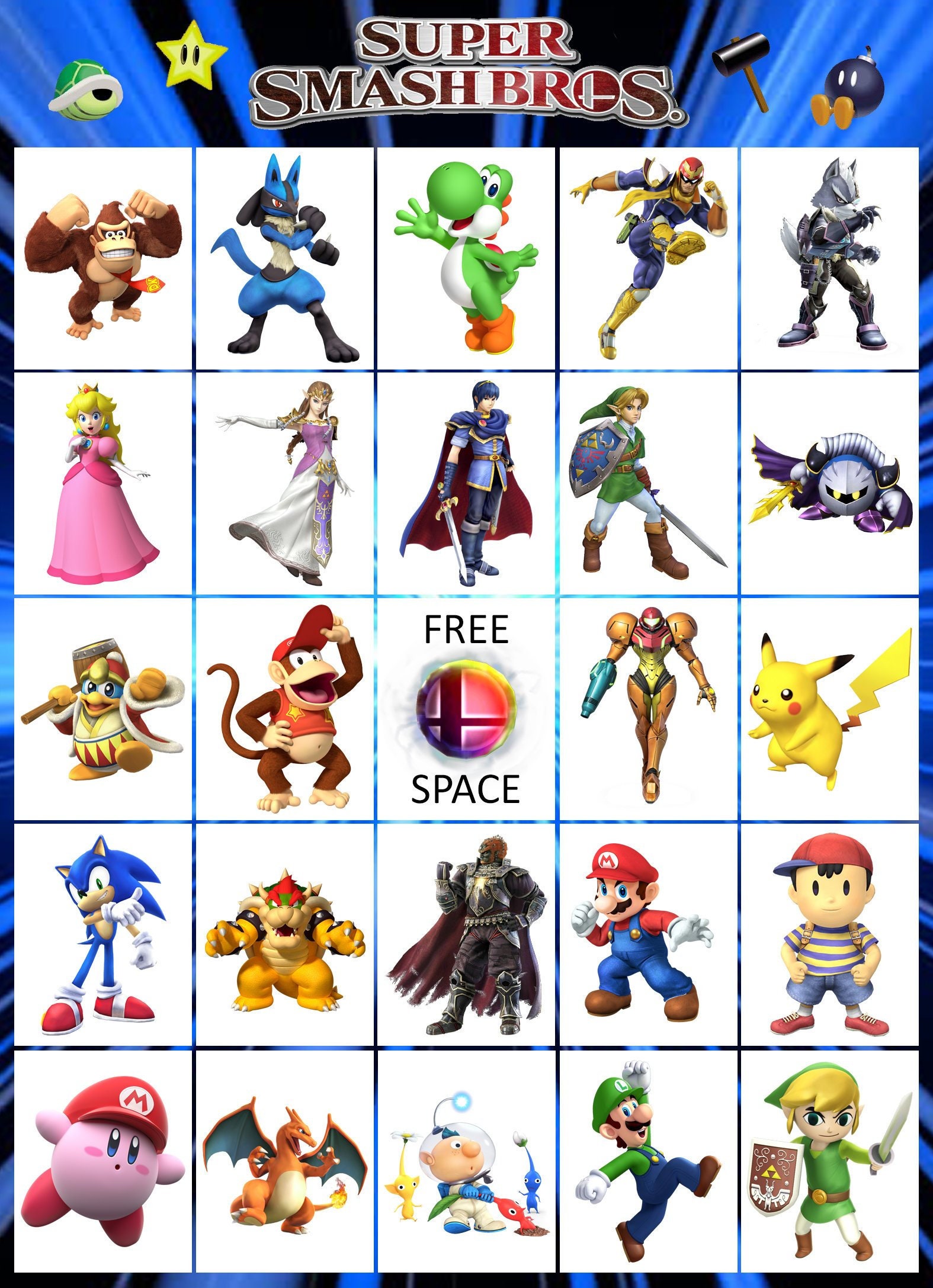 Super Smash Bros Bingo 10 Card - Etsy
