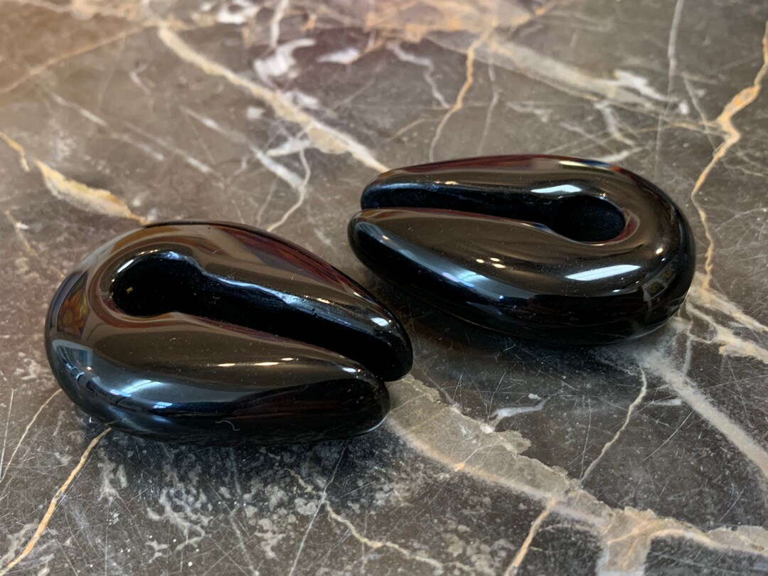 Semi-precious Black Agate Stone Keyhole Hanging Ear Weights - Etsy